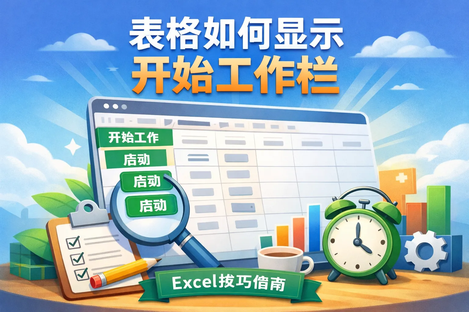 表格如何显示开始工作栏